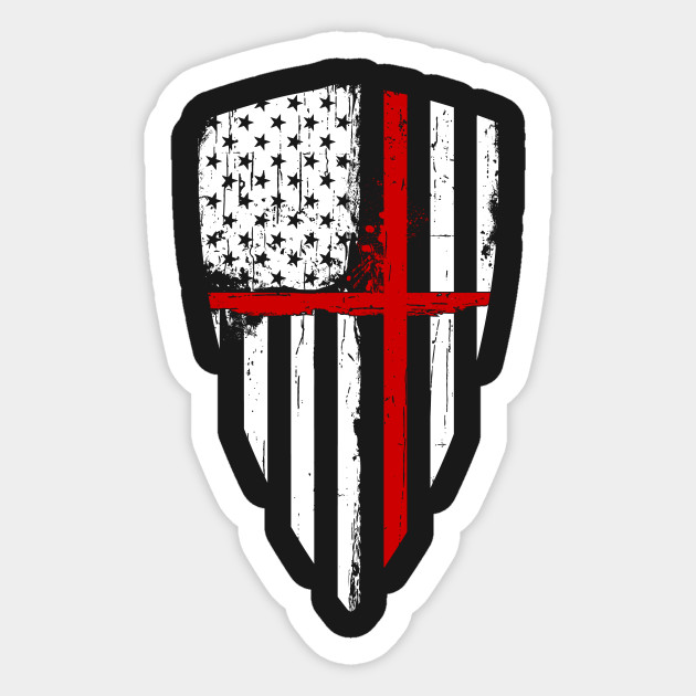 Red Line Crusader American Flag Shield Graphic Crusaders Sticker